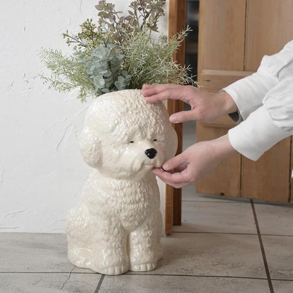 花瓶 フラワーベース 犬 ビションフリーゼ／ おしゃれ ナチュラル 大人可愛い インテリア 癒し 置くだけで華やか ギフト プレゼント エコロコ z+, sel,／30代 40代 50代 陶器 セラミック ドロマイト かわいい 可愛い 北欧...