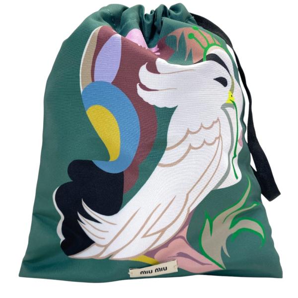 【ブランド】MIU MIU ミュウミュウ【商品名】ドローストリングバッグ【商品番号】-【カラー】グリーン/マルチカラー【サイズ】横：19cm 縦：22cm 奥行：-cm【素材】ポリエステル【付属品】-【ランク】A（美品）【コメント】外側：特...