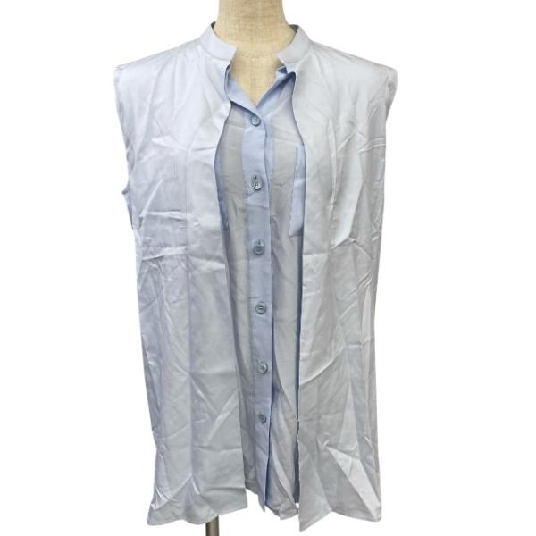 【ブランド】 BURBERRY バーバリー【商品名】 ノースリーブシャツ【商品番号】 8044672 【カラー】 ライトブルー【サイズ】 着丈：約74cm　身幅：約49cm　肩幅：約40cm　袖丈：約-cm　※平置き採寸【素材】 シルク【付...