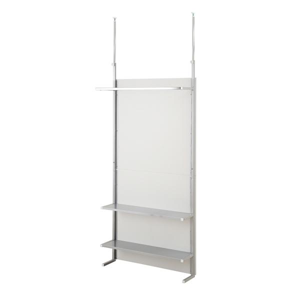 突っ張り間仕切りクローゼットパーテーション+棚収納 幅90cm ホワイト色商品番号：NSA-NJ-0425ナサ流通企画【代引不可】■商品の仕様フレーム：スチール（エポキシ粉体塗装）ハンガー ：スチール（メッキ仕上げ）パネル：プリント紙化粧繊...