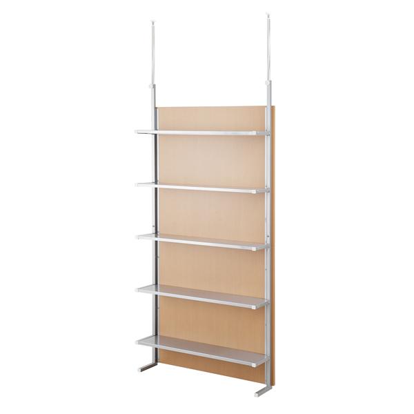 突っ張り間仕切り棚収納　ラック5段 幅90cm ナチュラル色商品番号：NSA-NJ-0432ナサ流通企画【代引不可】■商品の仕様フレーム：スチール（エポキシ粉体塗装）ハンガー ：スチール（メッキ仕上げ）パネル：プリント紙化粧繊維板■商品サイ...