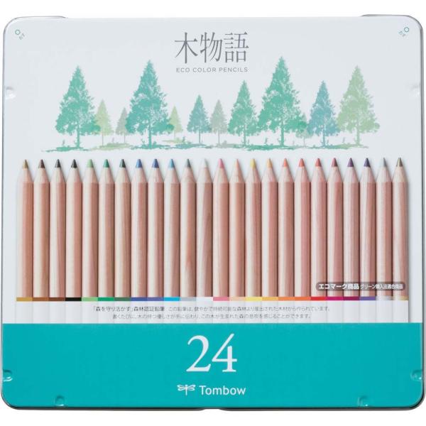 メーカー取寄せ商品【メール便なら送料290円】トンボ鉛筆 缶入色鉛筆 S木物語 24色 CB-RS24C 森林認証鉛筆 エコ 環境対応