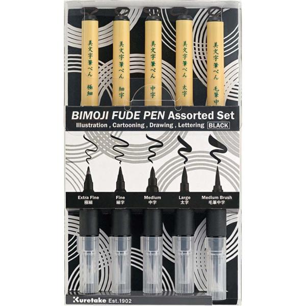 呉竹 BIMOJI FUDE PEN Assorted set 5本セット XT/5V2 美文字筆ぺん全5種類が入ったセットです