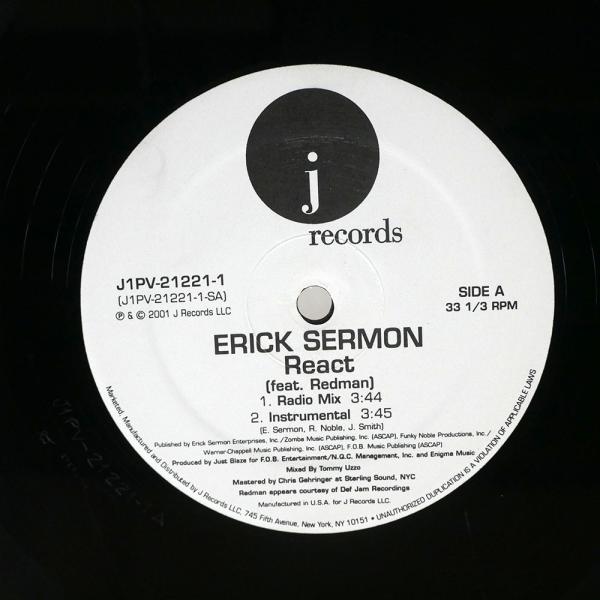 アーティスト：ERICK SERMONタイトル：REACTレーベル：J J1PV212211ジャケット：NONE盤：VG+,DJ,ST帯：NONEFMT：12枚数：1JAN：コメント：US盤 プロモレビュー：