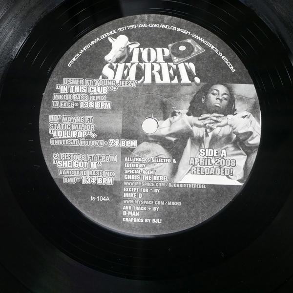 アーティスト：VAタイトル：TOP SECRET! - APRIL 2008 RELOADEDレーベル：STRICTLY HITS VINYL SERVICE TS104ジャケット：E-盤：E-帯：NONEFMT：12枚数：1JAN：コメン...