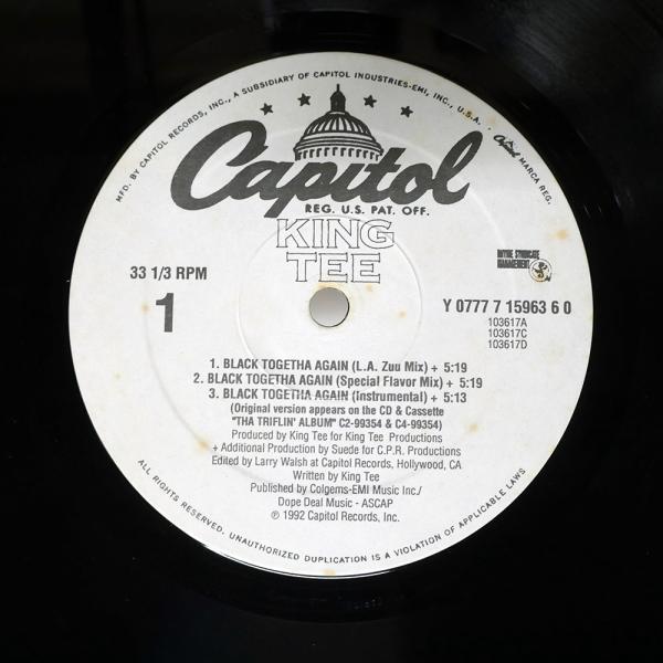 アーティスト：KING TEEタイトル：BLACK TOGETHA AGAINレーベル：CAPITOL Y077771596360ジャケット：NONE盤：VG+帯：NONEFMT：12枚数：1JAN：コメント：US盤レビュー：