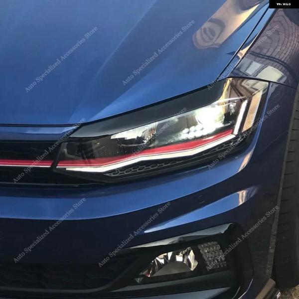 2個 ABS ヘッドライト 邪悪なアイブロウ VW POLO AW MK6 TSI TGI MPI TGI R-LINE 2017-2021 プレフェイスリフト ABS 3D ステッカー カスタム パーツ アクセサリーHigh-concer...