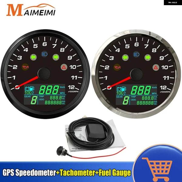 85MM カーゲージ 12000RPM タコメーター GPS スピード メーター 燃料レベル 電圧計 ギア 299KMH MPH スピード メーター 12V 24V カスタム パーツ アクセサリーHigh-concerned chemica...