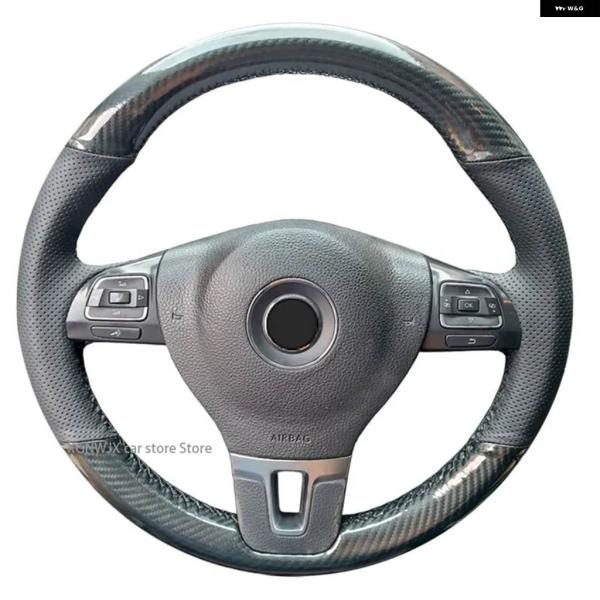 E CAR ステアリングホイール カバー フォルクスワーゲン ゴルフ 6 VW ジェッタ サジター 2014 スタイル レザー カーボンパターン レザー 2 スタイル カスタム パーツ アクセサリーSize:15*15*3Special F...