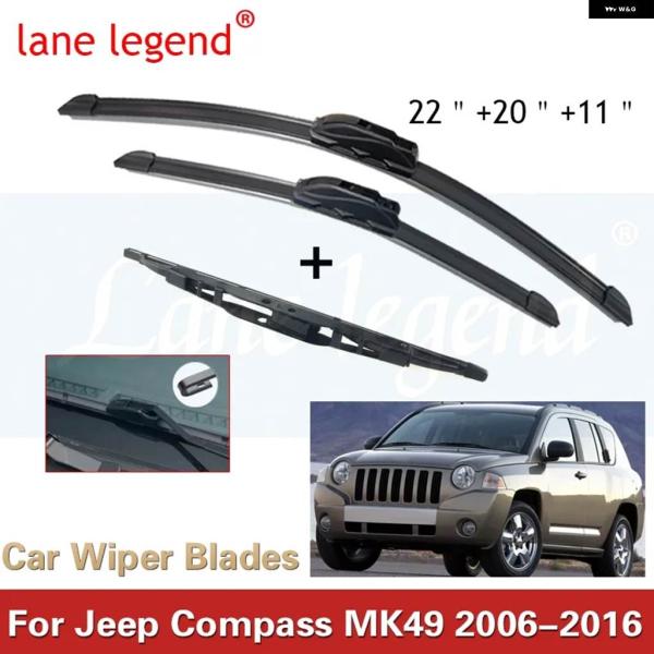 ジープ コンパス MK49 2006-2016 フロントリア ワイパー ブレードソフトラバー フロントガラス ワイパー フロントガラス 22インチ + 20インチ + 11インチ 2014 2015 カスタム パーツ アクセサリーHigh-...