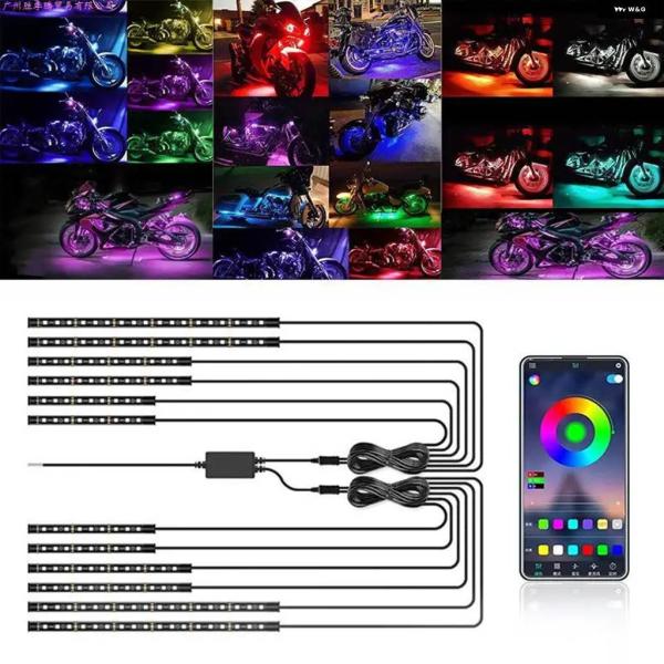 LED 車 バイク 装飾 アンビエント ランプ バックライト 5050 SMD フレキシブル 防水 RGB アプリ サウンド コントロール モト ムード ライト カスタム パーツ アクセサリーBattery Included:NoHigh-...