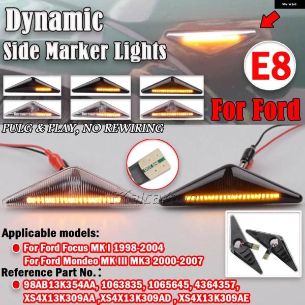フォード モンデオ 2000-2007 MK3 フォーカス MK1 1998-2004 LED ダイナミック サイドマーカー ウィンカー ライト 2個 シーケンシャル ブリンカー ライト カスタム パーツ アクセサリーHigh-concer...