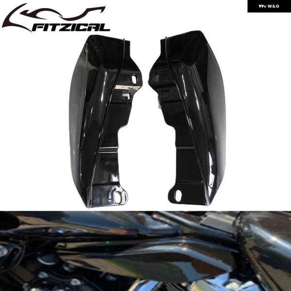 オートバイ ブラック ヒートシールド ミッド フレーム エアデフレクター トリム ハーレー ツーリングエレクトラストリートグライド ロードキング CVOウルトラ 2009-2016 カスタム パーツ アクセサリーProtective par...