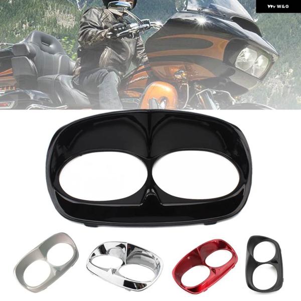 オートバイ デュアル ヘッドライト フェアリング トリム ベゼル スカウル ヘッドランプ カバー ABS プラスチック ハーレー ロードグライド FLTR FLTRX FLTRU 1998-2013 カスタム パーツ アクセサリーProte...