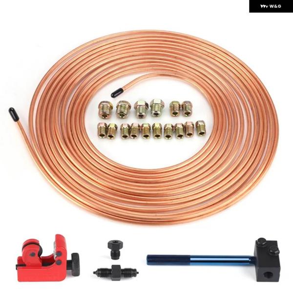 25フィート 7.62M 3/16インチ OD ロール チューブ コイル ブレーキライン パイプ チューブ ハウスリペア キット チューブ ナット16個ダブルフレアリングツールブーム カスタム パーツ アクセサリーHigh-concerne...