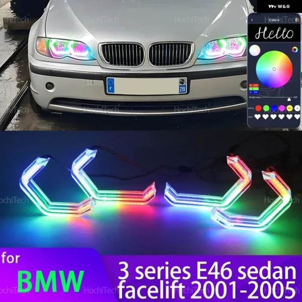 316I 318I 330I 325I 318D M4 ダイナミック マルチカラー RGB LED エンジェルアイズ キット リング BMW 3シリーズ E46 セダン フェイスリフト 2001-2005 カスタム パーツ アクセサリーHi...