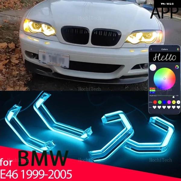 APPリモート コントロール M4 スタイル RGBリングエンジェルアイLED ライトリング BMW 3シリーズE46セダン1999-2005 318I 330I 325I 318D 335I カスタム パーツ アクセサリーHigh-con...