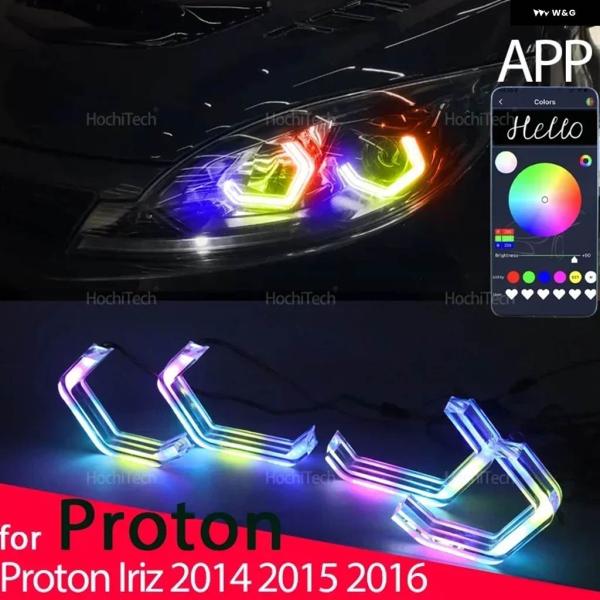 プロトン アイリス 2014 2015 2016 フローイング DRL マルチカラー アプリ コントロール M4 スタイル LED エンジェルアイ バルブ リング ウィンカー付き カスタム パーツ アクセサリーHigh-concerned ...