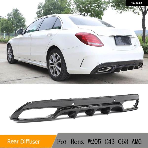 カーボン リア バンパー ディフューザー スポイラー メルセデス ベンツ C クラス W205 スポーツ C43 C63 AMG セダン 2015-2019 FRP製 ディフューザー リップ カスタム パーツ アクセサリーHigh-conc...