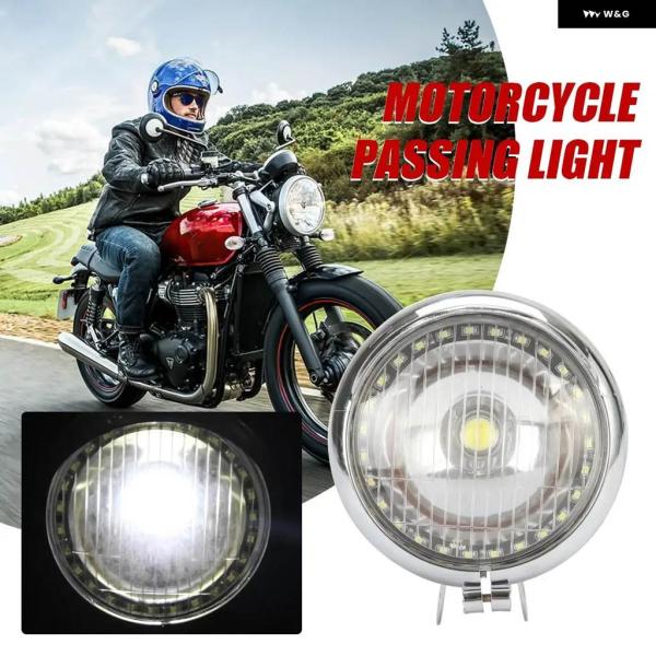 12V 汎用 バイク ヘッドライト LEDフォグパッシングライトエンジェルアイクロームスポット フォグランプ 付きホワイトクルーザー // チョッパー カスタム パーツ アクセサリーHigh-concerned chemical:NoneM...