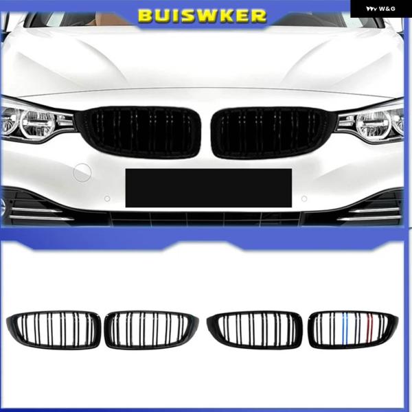 フロント バンパー グリル レーシング グリル BMW 4シリーズ用 F32 F33 F36 M3 F80 M4 F82 12-18 デュアルスラット グロッシーブラックアクセサリー カスタム パーツ アクセサリーHigh-concerne...