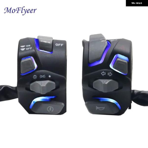 MOFLEEER 7/8'' 22MM オートバイ ハンドルバー スイッチ ヘッドライト ハザード灯 ウィンカーホーンスタートキル ボタン LED 付き カスタム パーツ アクセサリーHigh-concerned chemical:None...