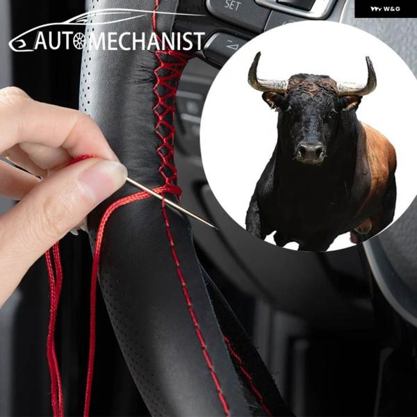 レザーステアリングホイールカバー 37CM-38CM 滑り止め編み込みカバー ステアリングホイール 牛革ステアリングプロテクター カスタム パーツ アクセサリーHigh-concerned chemical:NoneSize:38cmSpe...