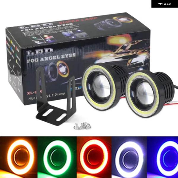 ブルー レッド イエロー エンジェルアイ フォグランプ LED DRL デイタイム ランニングランプ COB 12V ヘッドランプ ウィンカー トランク LED プロジェクター 3.5インチ バルブ カスタム パーツ アクセサリーHigh-...