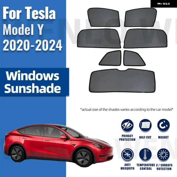 テスラ モデルY 2020-2023 2024 車用サンシェード シールド マグネット式 フロント ウインドシールド フレーム カーテン リア サイドウィンドウ サンシェード バイザー カスタム パーツ アクセサリーThickness:St...
