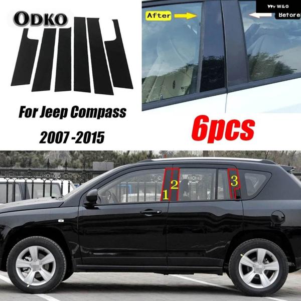 6個 車ドアウィンドウコラムBCピラー ポストカバー トリムPC ステッカー ジープ コンパス 2007-2015用 カスタム パーツ アクセサリーHigh-concerned chemical:NoneSticker Placement:...