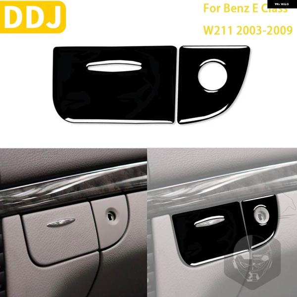 ベンツ E クラス W211 2003-2009年用 車内 ブラック 収納 ボックス キーロック トリム ステッカー プラスチック 装飾 カスタム パーツ アクセサリーHigh-concerned chemical:NoneSticker ...