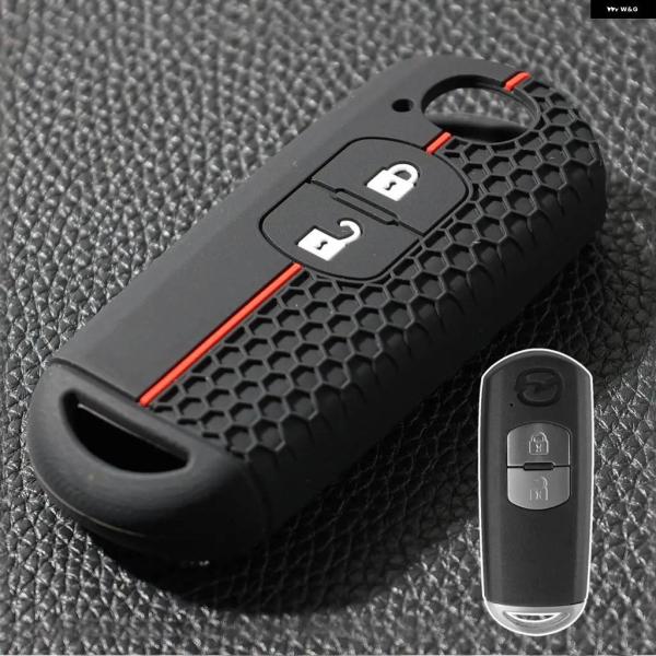 2ボタン シリコン製 キーフォブ リングチェーン シェルケース カバーホルダー マツダ 3 ハッチバック 6 アテンザ CX3 CX5 CX7 CX9 MX5 2013 2014 2015 カスタム パーツ アクセサリーHigh-conce...