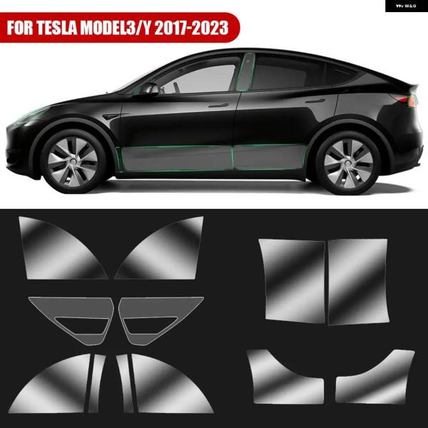 テスラ モデル3/Y 2017-2023 フロントドア リアドア フィルム 車内衣類 PPF ランプフィルムセット カスタム パーツ アクセサリーHigh-concerned chemical:NoneSticker Placement:T...