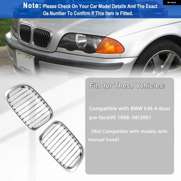 2PCS フロントフード キドニーグリル BMW E46 4ドア プレフェイスリフト 199808/2001 51138208489 51138208490 カスタム パーツ アクセサリーHigh-concerned chemical:No...