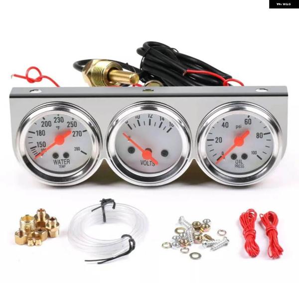 レーシングスタイル 油圧水温電圧計 センサー トリプルゲージセット メカニカルパネル ホワイトフェイス カスタム パーツ アクセサリーPlacement on Vehicle:FrontCountry/Region of Manufactu...