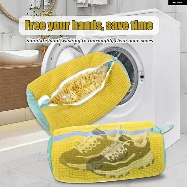 1/2個 靴洗い用バッグ パッド ネット ランドリーシューズ プロテクター ふわふわ繊維 ポリエステル 靴洗い ウォッシャー用 ランドリーバッグ 乾燥バッグ カスタム パーツ アクセサリーFeature:Multiple UsesFunct...