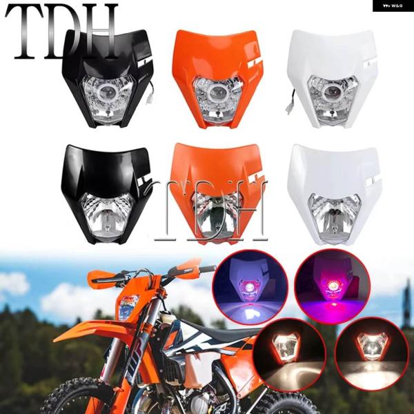 オートバイ LED ヘッドライト ハイ/ロービーム エンジェルアイ付き DRL ヘッドランプ スーパーモト EXC SXF XC SX デイライト ランニングライト MX エンデューロ カスタム パーツ アクセサリーHigh-concern...