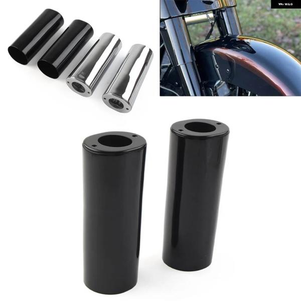 ブラック/クローム バイク スムーズな2インチエクステンデッド フォーク スライダー カバー ハーレー ストリートグライド ロード キング ソフテイル FLHR FLHS FLHT FLHX カスタム パーツ アクセサリーProtectiv...