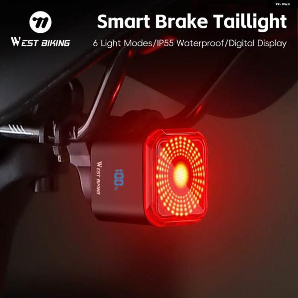 WEST BIKING スマートブレーキ 自転車 テールライト デジタルパワー ディスプレイ スタート/ストップ テールライト IP55 防水 自転車リアライト カスタム パーツ アクセサリーIntelligent sensing:YHig...
