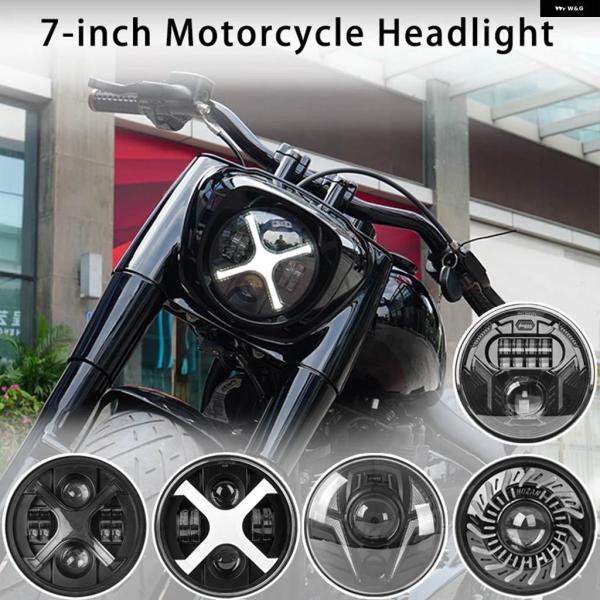 7インチ LED バイク ヘッドライト ハイ/ロービーム アンバー /ホワイト デイタイム ランニングライト イエロー ウィンカーライト 7インチ丸型 ヘッドライト と互換性あり カスタム パーツ アクセサリーHigh-concerned ...