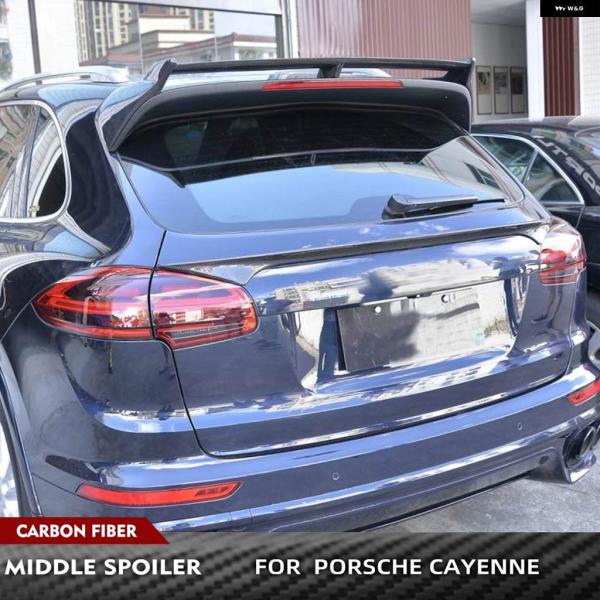 ポルシェ カイエン スポーツ ユーティリティ 2015-2017 カー リア レーシング ミドル スポイラー リップ ウィング カーボン/FRP リア トランク リッド ハイキック ウィング カスタム パーツ アクセサリーHigh-conc...