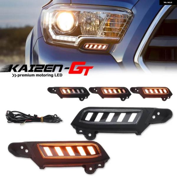 トヨタ タコマ 2016-2023 12Vスイッチバック アンバー ダイナミック LED カー フロント バンパー ウィンカー ライトホワイト DRL ドライビング フォグ ライト カスタム パーツ アクセサリーHigh-concerned...