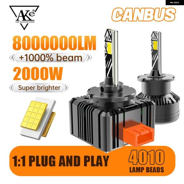 AKE D1S D3S LED カー ヘッドライト バルブ 2000W 8000000LM D2S LED CANBUS D4S カーランプ HID キセノン キット 1:1 カスタム パーツ アクセサリーHigh-concerned ch...
