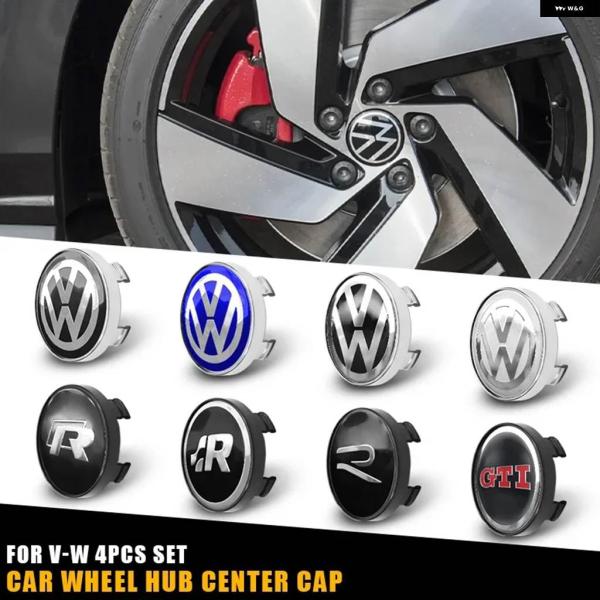 4個 55MM 56MM 60MM 65MM 車用ホイールセンターハブキャップ リムカバー ステッカー フォルクスワーゲン VW GTI R-LINE R ポロ T5 ゴルフ パサート シロッコ カスタム パーツ アクセサリーHigh-co...
