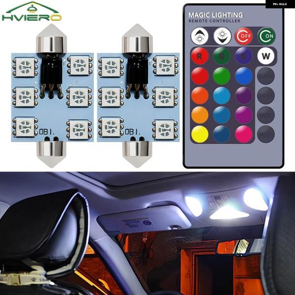 RGB 6SMD ルーフドーム フェストゥーン リーディングランプ C5W 車用 リモコン 式ムードLEDウェルカムライト ウインカー トランク バルブ カスタム パーツ アクセサリーHigh-concerned chemical:None...