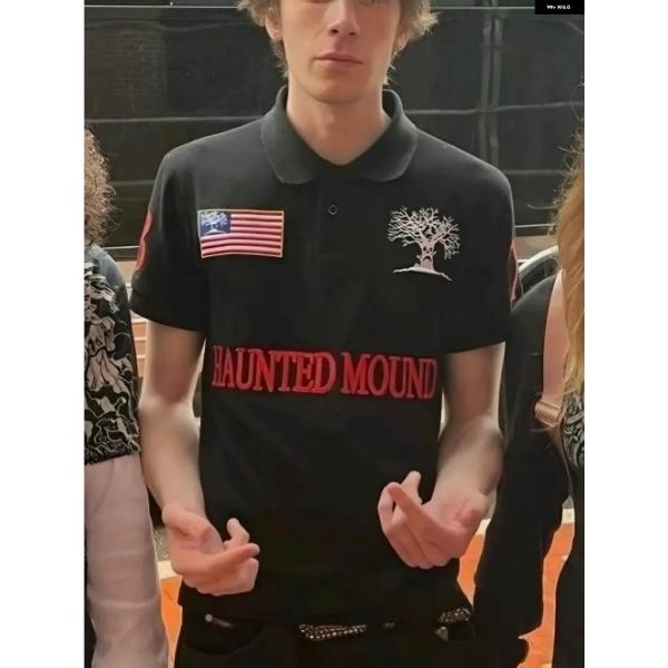アメリカンヒップホップ ポロシャツ ホーンテッドマウンド Y2K Tシャツ メンズ レディース ロックレター 刺繍 ルーズシャツ ラウンドネック 半袖 トップス カスタム パーツ アクセサリーHigh-concerned chemical:...
