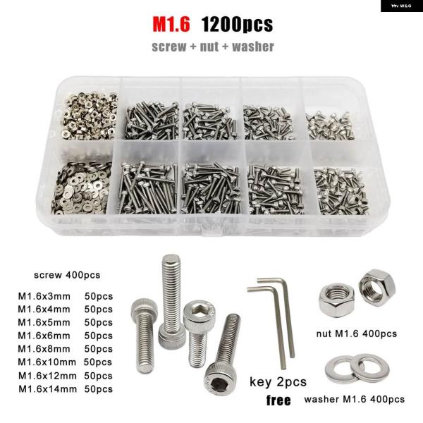 1箱 M1.6 M2 M2.5 M3 M4 M5 M6 M8 DIN912 304 A2 ステンレス 六角 六角穴ボルト ナット アソートメントキット カスタム パーツ アクセサリーHigh-concerned chemical:NoneD...