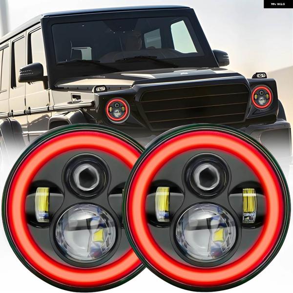 7インチ ラウンド LED ヘッドライト DRL ハロー エンジェルアイ アンバー ウィンカーライト ジープ ラングラー JK TJ LJ CJ H4-H13 対応 カスタム パーツ アクセサリーHigh-concerned chemica...