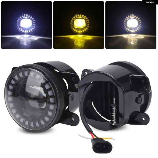 4インチ ホワイト アンバー DRL LED フォグライト クライスラー 300 クライスラー PT ジープ ラングラー TJ JK CJ-5 CJ-7 CJ-8 フロント バンパー ドライビングランプ カスタム パーツ アクセサリーHig...