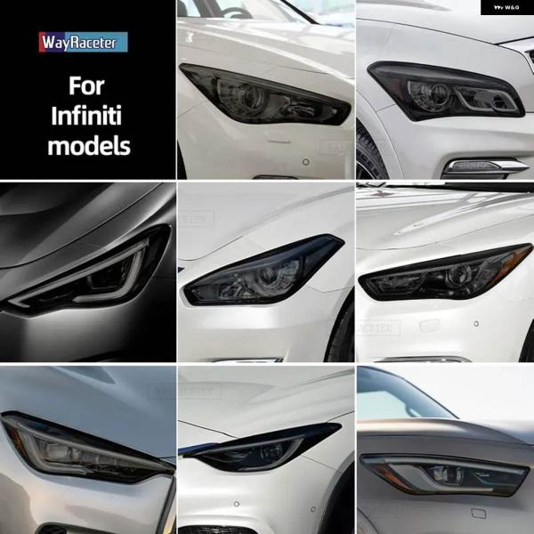 2枚 スモークブラック TPU ステッカー クリア 車 ヘッドライト フィルム インフィニティ Q50 Q60 Q70 QX60 QX30 QX50 QX80 アクセサリー カスタム パーツ アクセサリーCategory:stickersT...